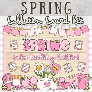 Spring Bulletin Board Ideas Healthy Habits School Nurse Door Decor Pink ...