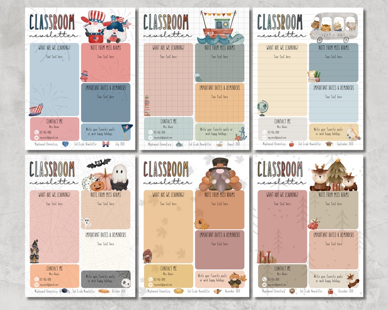 Monthly Classroom Newsletter Template Editable Yearly Bundle School ...