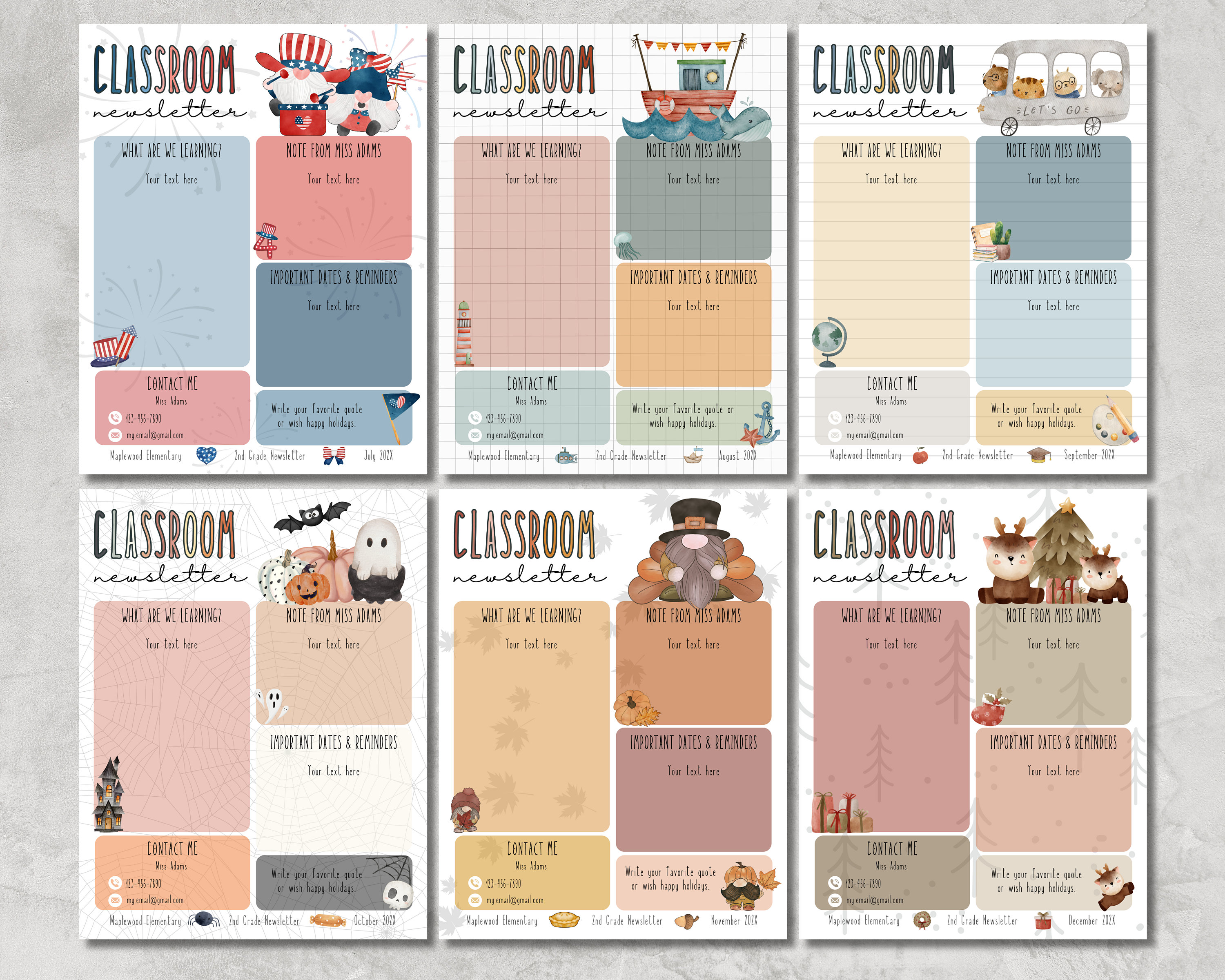 Monthly Classroom Newsletter Template Editable Yearly Bundle School ...