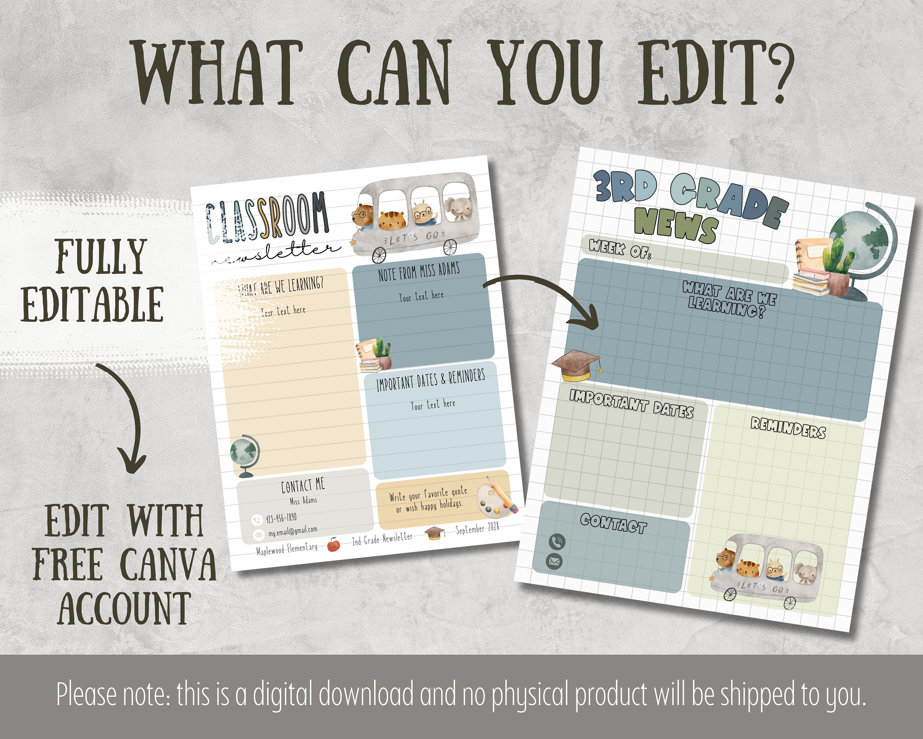 Monthly Classroom Newsletter Template Editable Yearly Bundle School ...