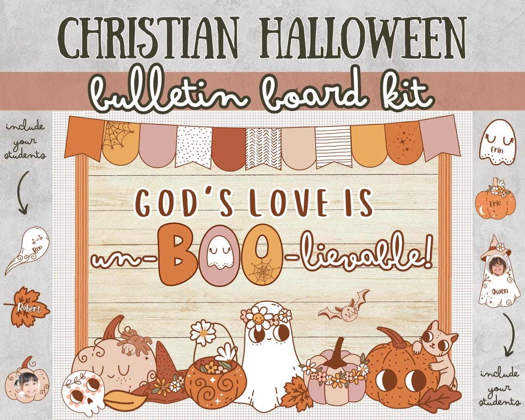 Christian Halloween Bulletin Board Kit Groovy October Fall Bulletin ...