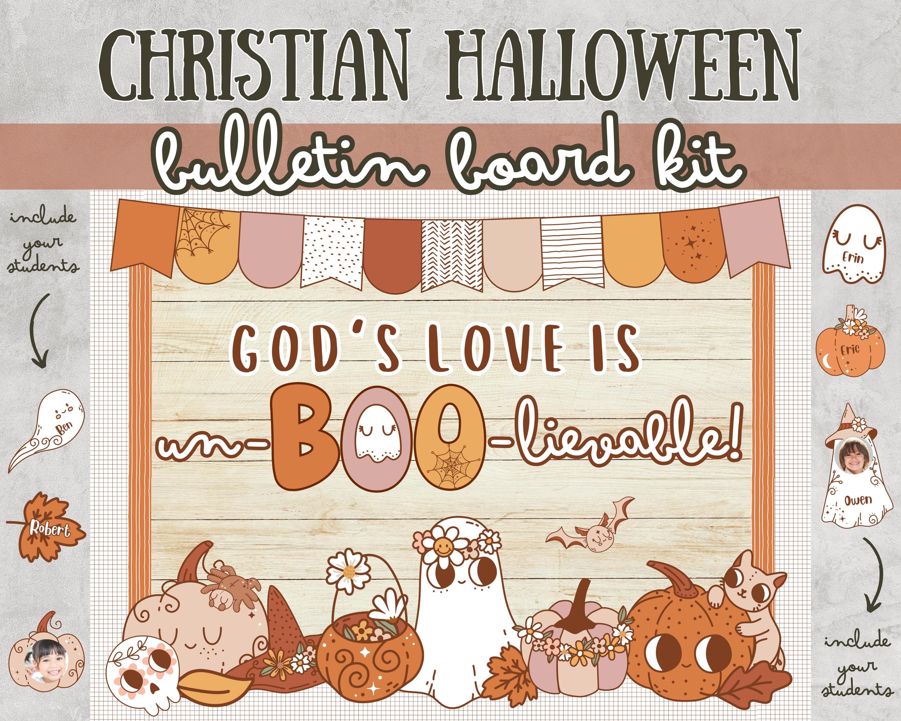 Christian Halloween Bulletin Board Kit Groovy October Fall Bulletin ...