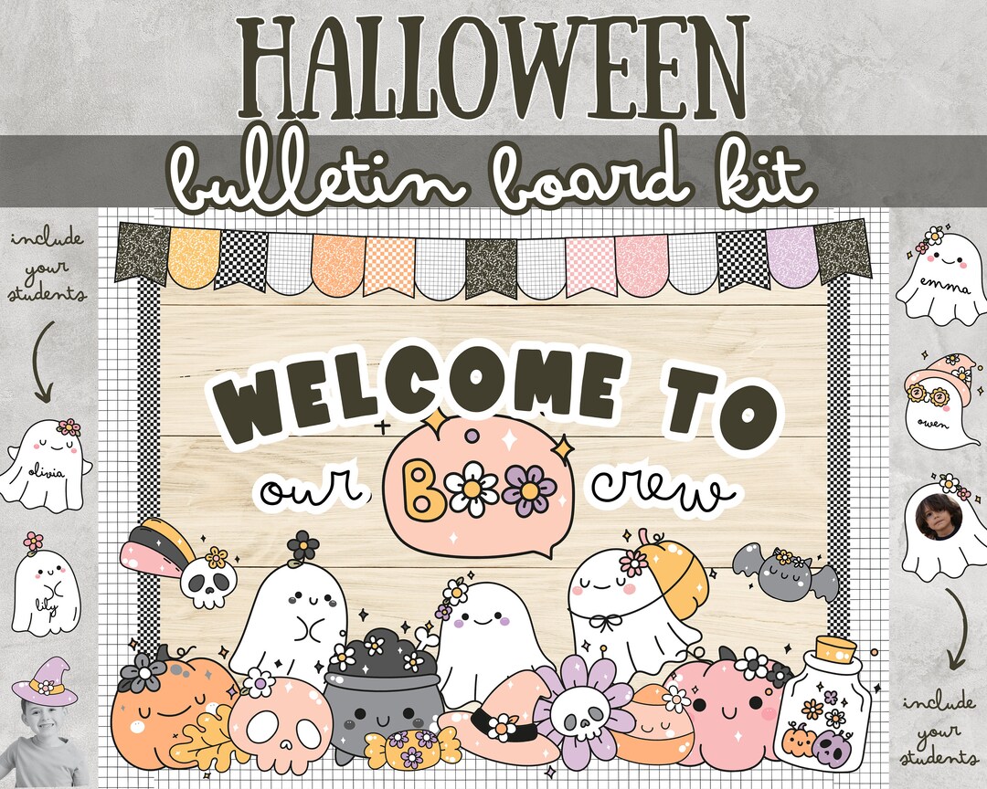 Groovy Halloween Bulletin Board Kit Pastel Pink October Fall Bulletin ...