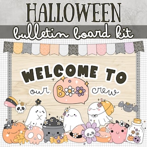 Groovy Halloween Bulletin Board Kit Pastel Pink October Fall Bulletin ...
