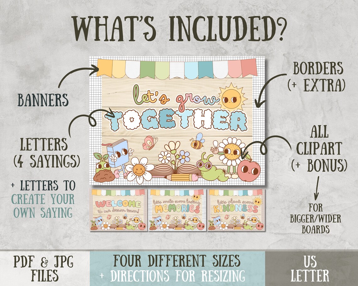 Back to School Bulletin Board Kit Groovy Retro Back to School Bulletin ...