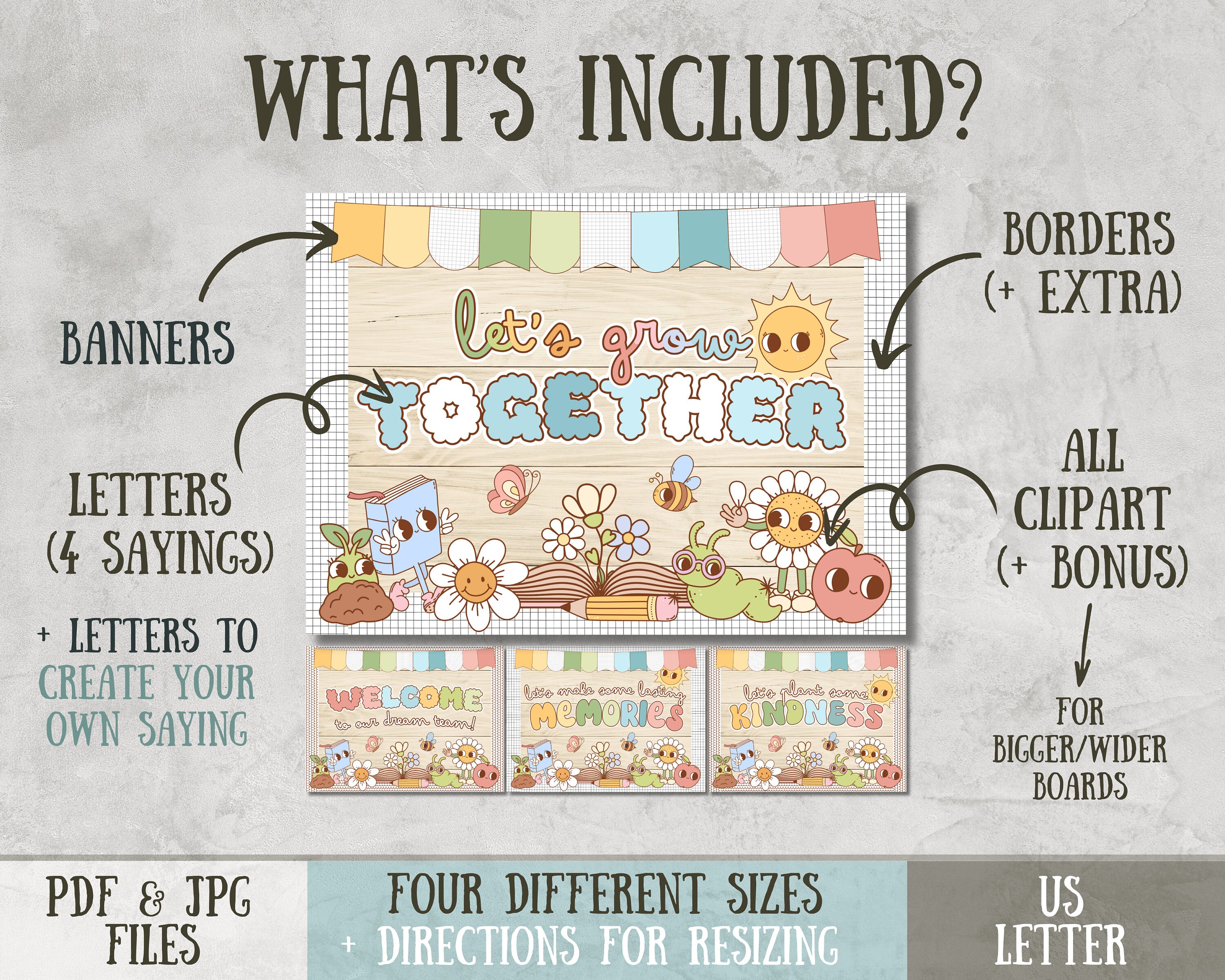 Back to School Bulletin Board Kit Groovy Retro Back to School Bulletin ...