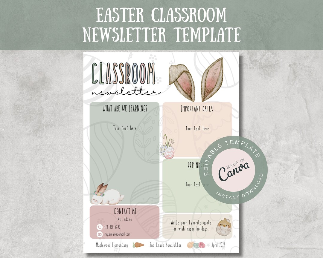 Easter Classroom Newsletter Template School Newsletter Template Canva ...
