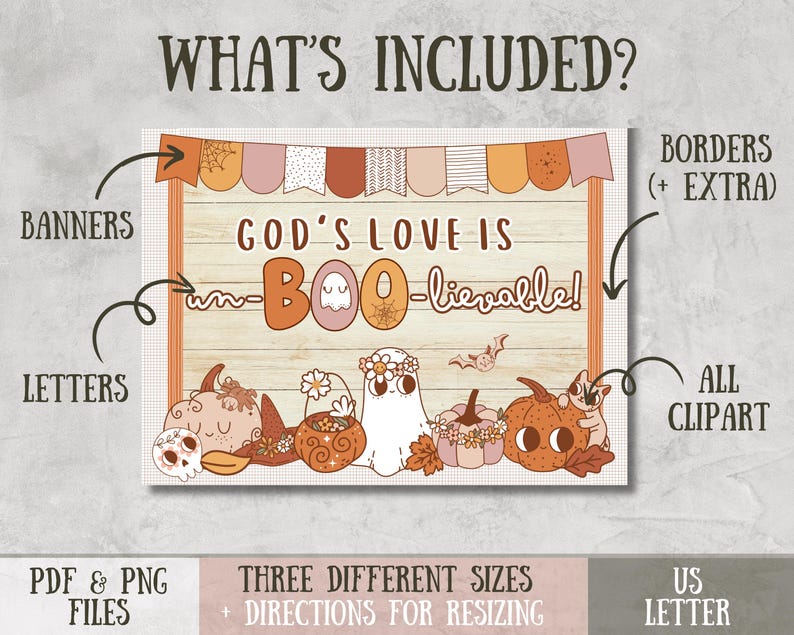 Christian Halloween Bulletin Board Kit Groovy October Fall Bulletin ...