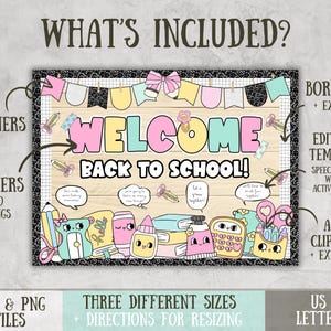 Welcome Back to School Bulletin Board Kit Ideas Pastel Door Decorations ...