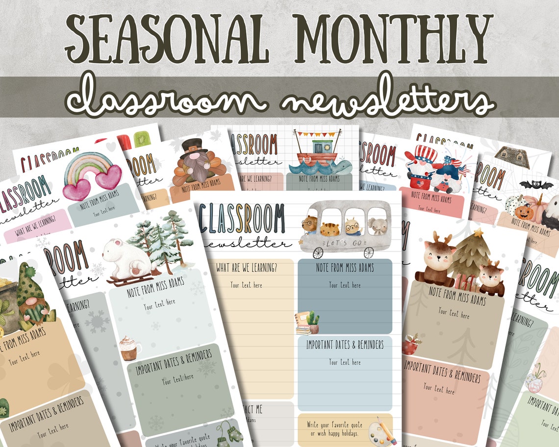 Monthly Classroom Newsletter Template Editable Yearly Bundle School ...