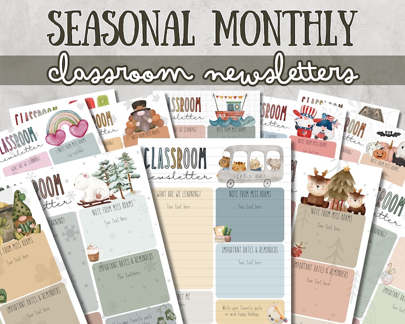 Monthly Classroom Newsletter Template Editable Yearly Bundle School ...