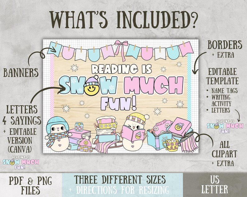 Winter Bulletin Board Kit Books Library Reading Learning Groovy Retro ...