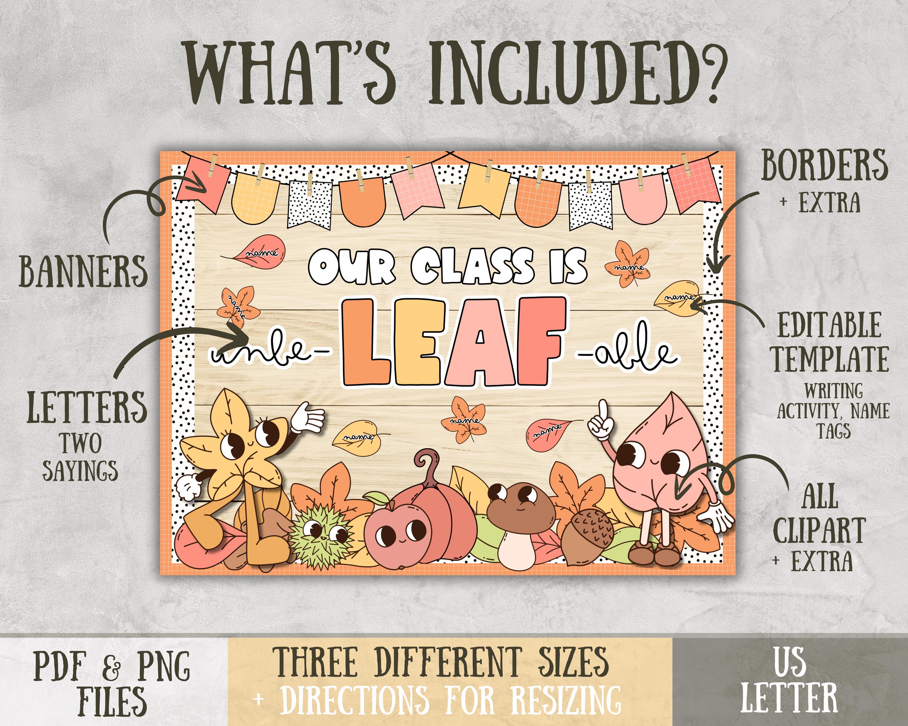 Autumn Fall Bulletin Board Kit Groovy Retro Leaf Leaves Beleaf in ...