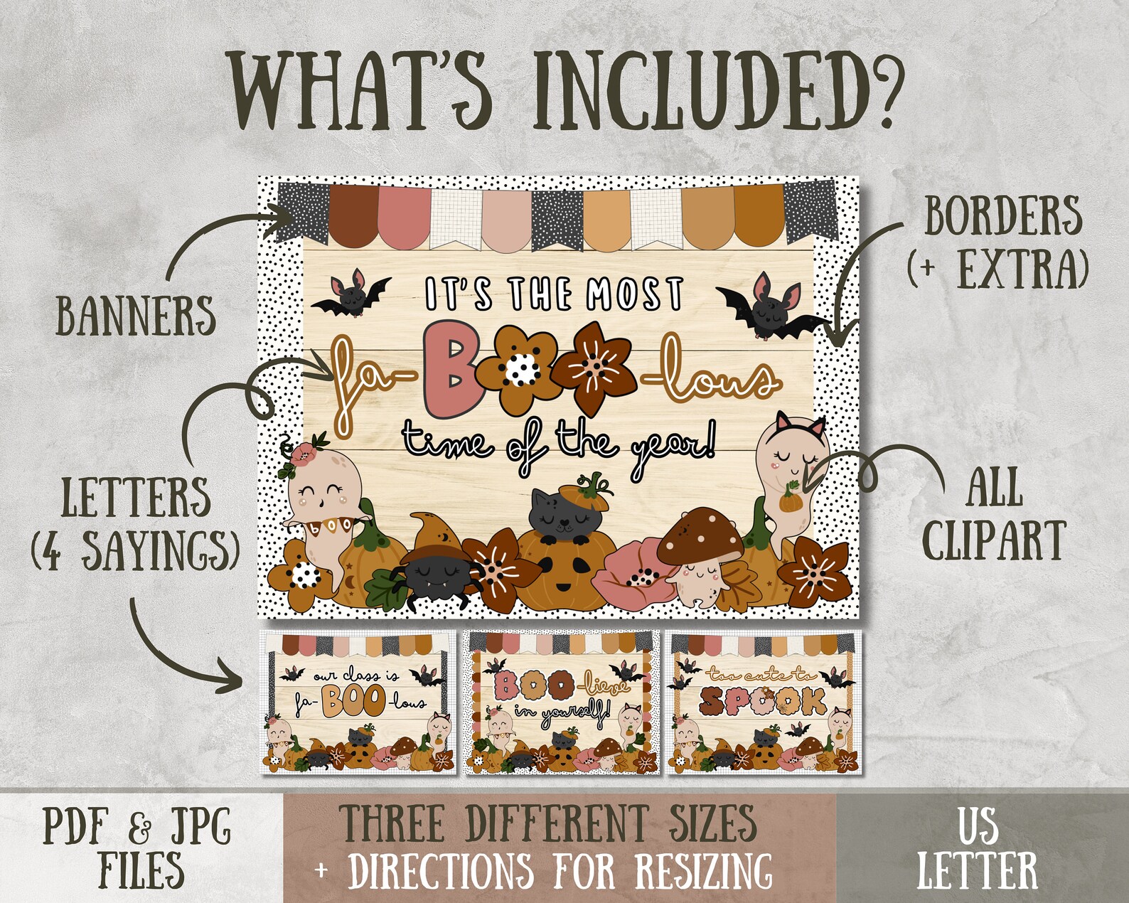 Boho Halloween Bulletin Board Kit October Fall Bulletin Board Autumn ...