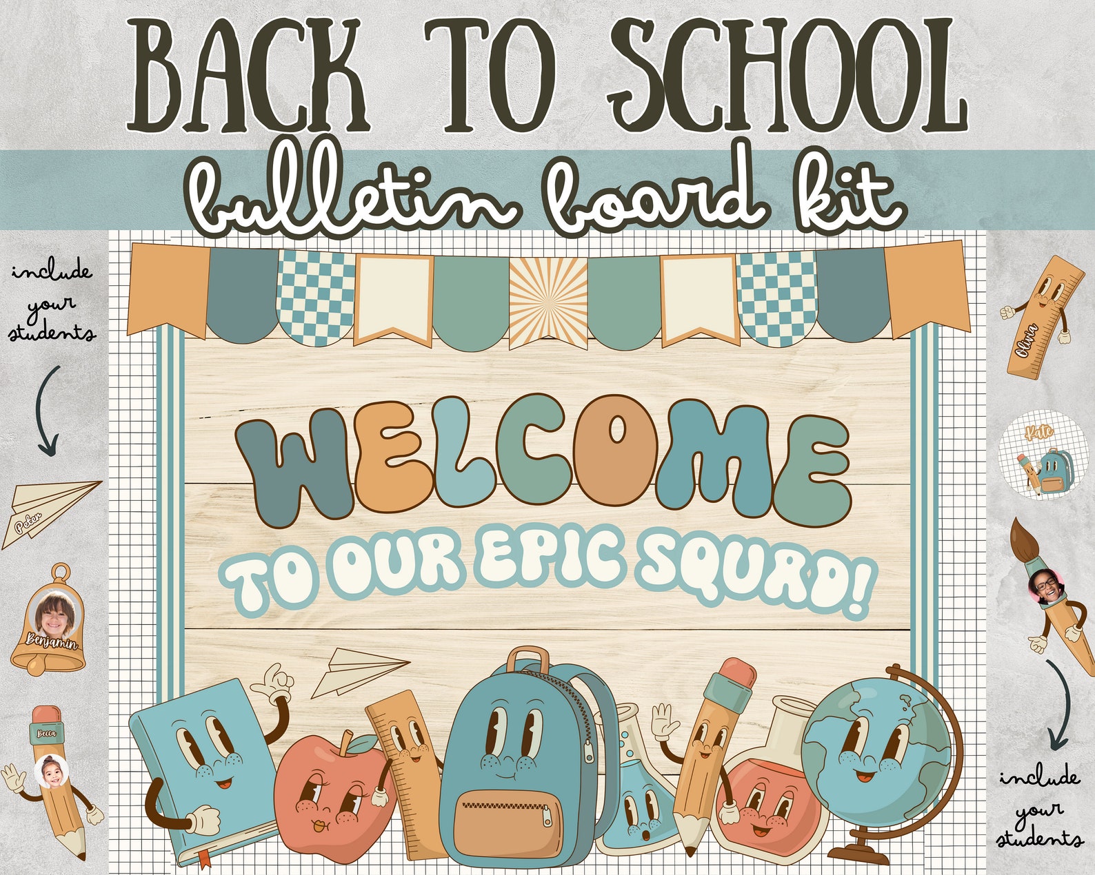 Welcome Back to School Bulletin Board Kit Back to School Decor Groovy ...