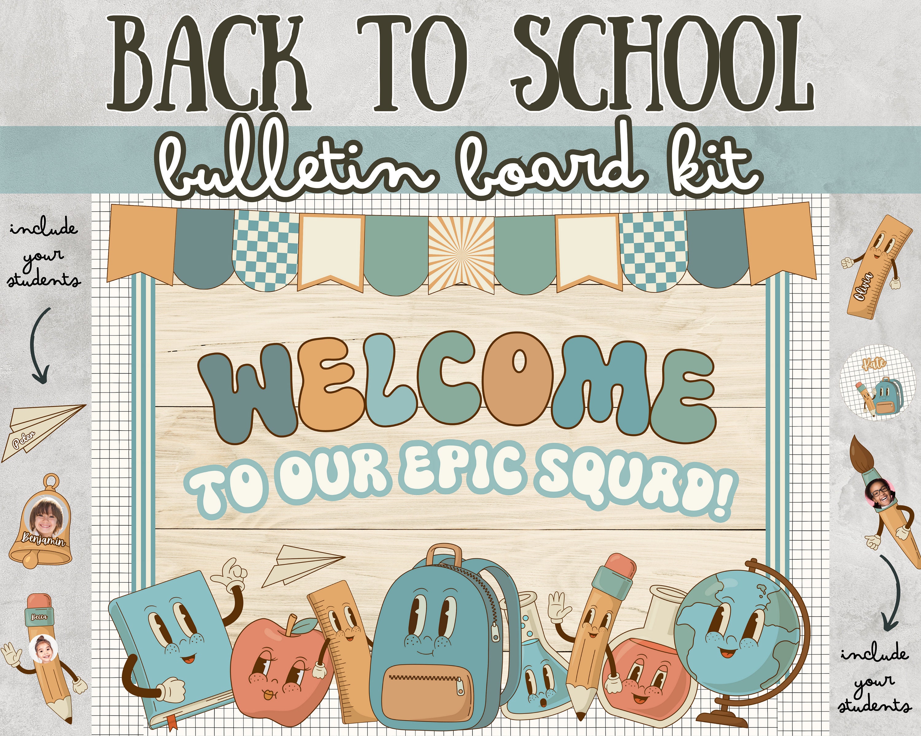 Welcome Back to School Bulletin Board Kit Back to School Decor Groovy ...
