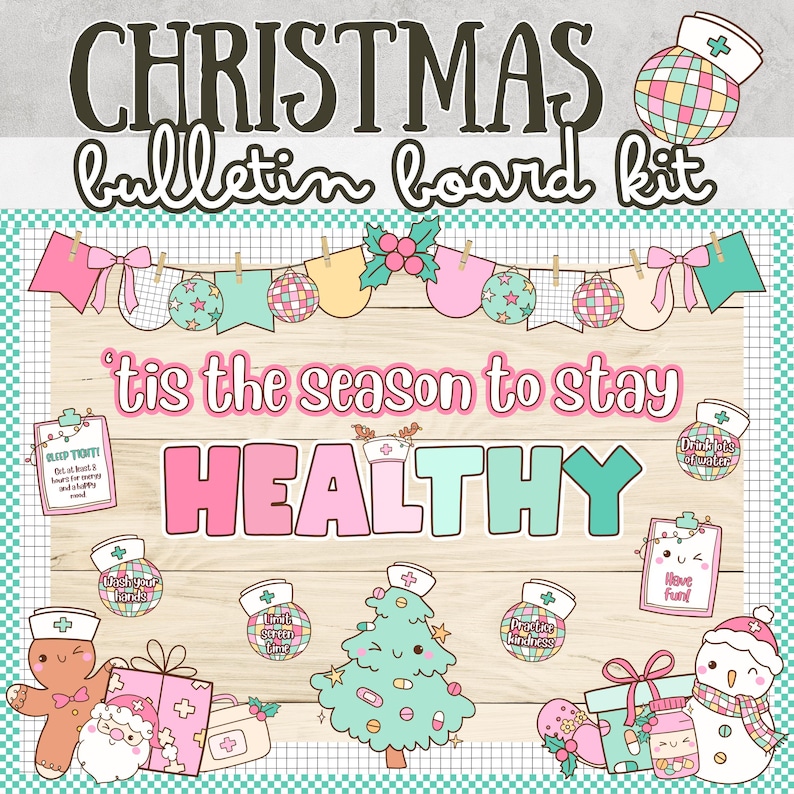 School Nurse Christmas Bulletin Board Kit Healthy Habits Winter ...
