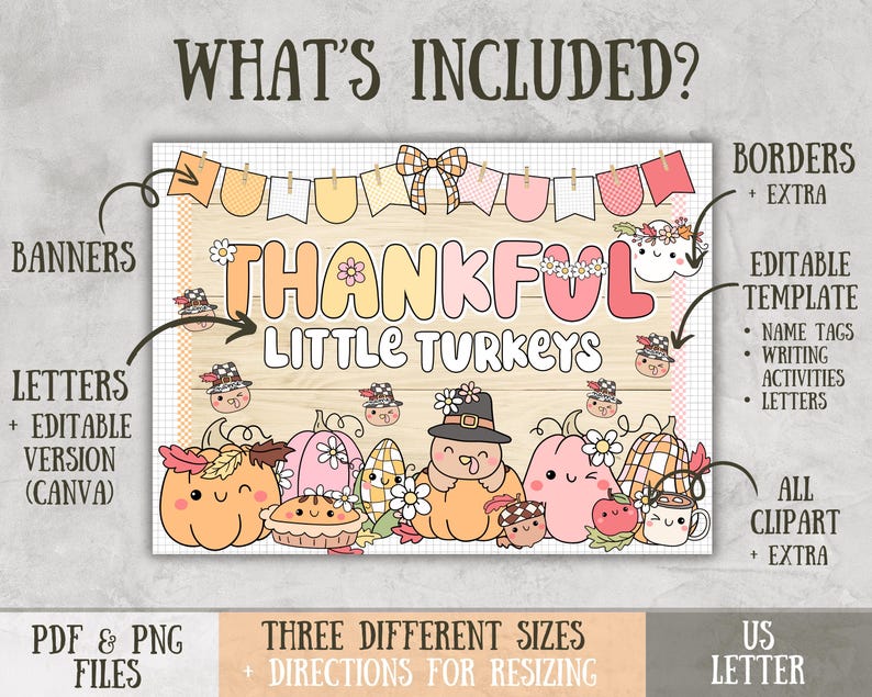 Thanksgiving Bulletin Board Kit Groovy Retro November Door Decorations ...