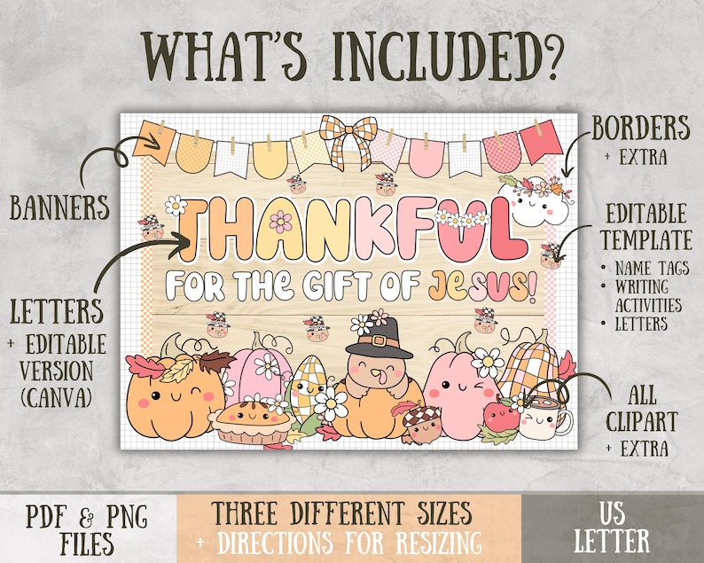 Christian Thanksgiving Bulletin Board Kit Religious Groovy Retro ...
