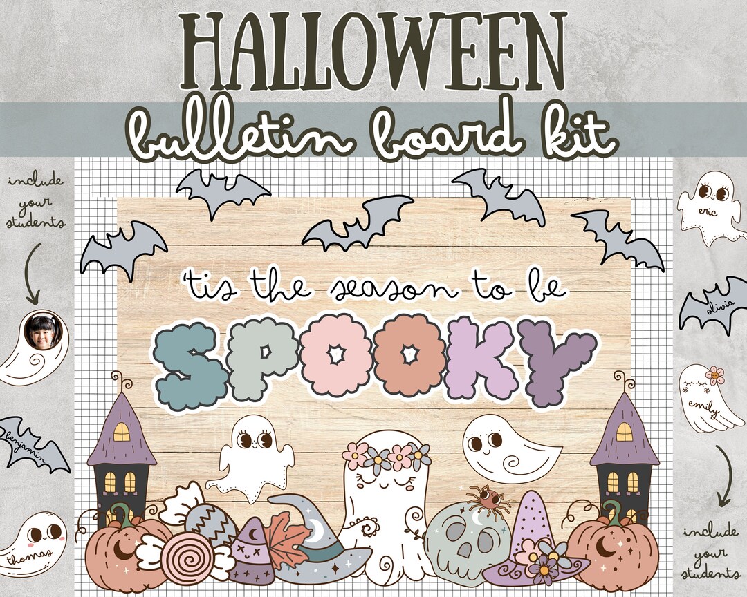 Halloween Bulletin Board Kit October Fall Groovy Bulletin Board Pastel ...