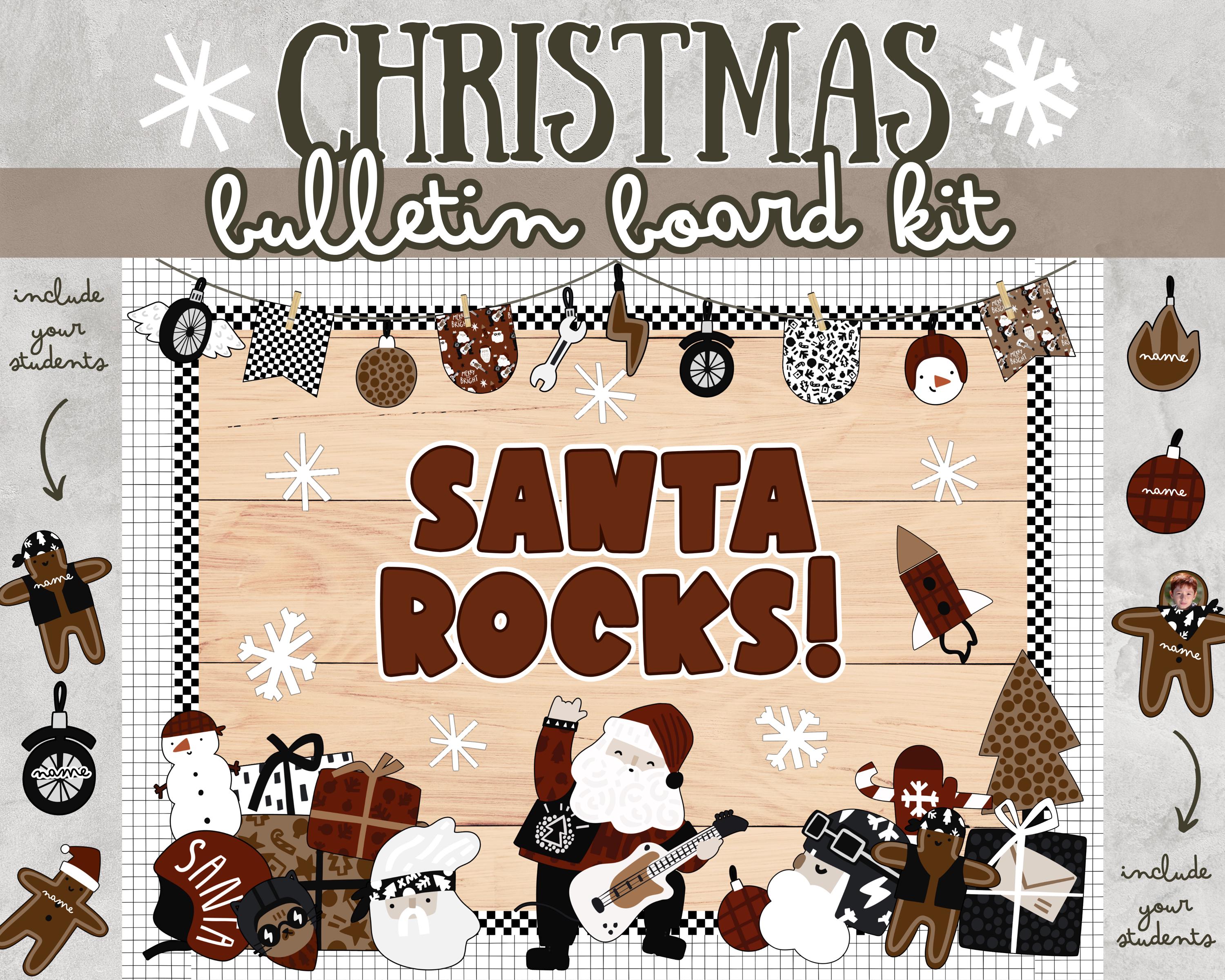 Christmas Bulletin Board Kit December Winter Bulletin Board Retro Rock ...