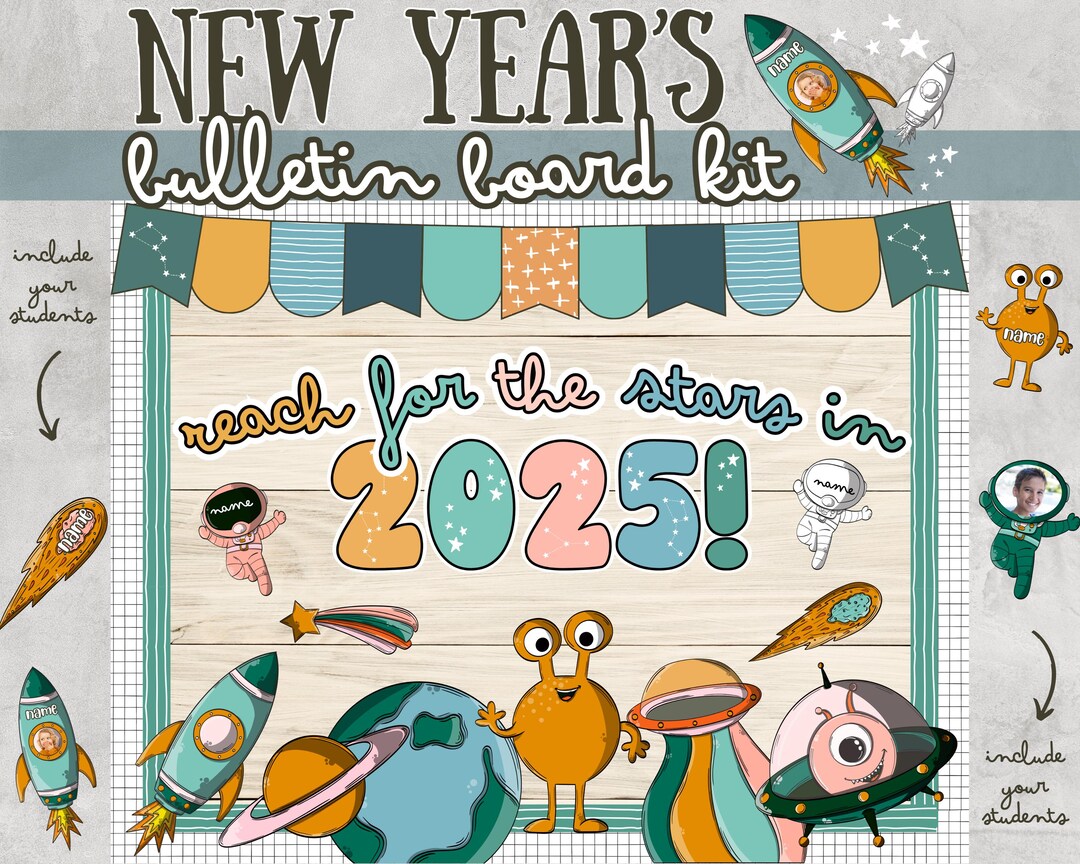 New Years Bulletin Board Kit 2025 Decoration Ideas January Winter ...