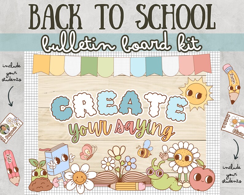 Back to School Bulletin Board Kit Groovy Retro Back to School Bulletin ...