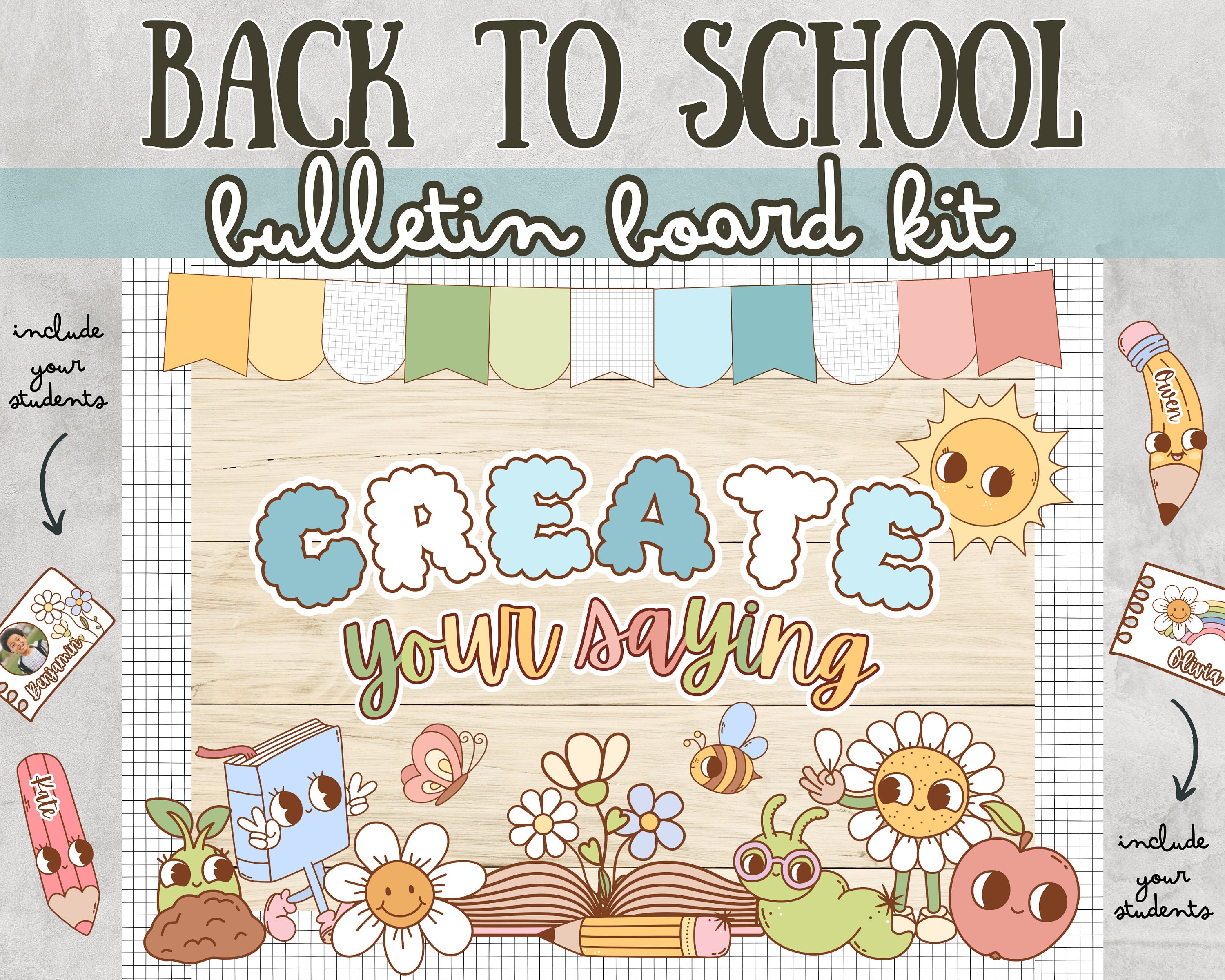 Back to School Bulletin Board Kit Groovy Retro Back to School Bulletin ...