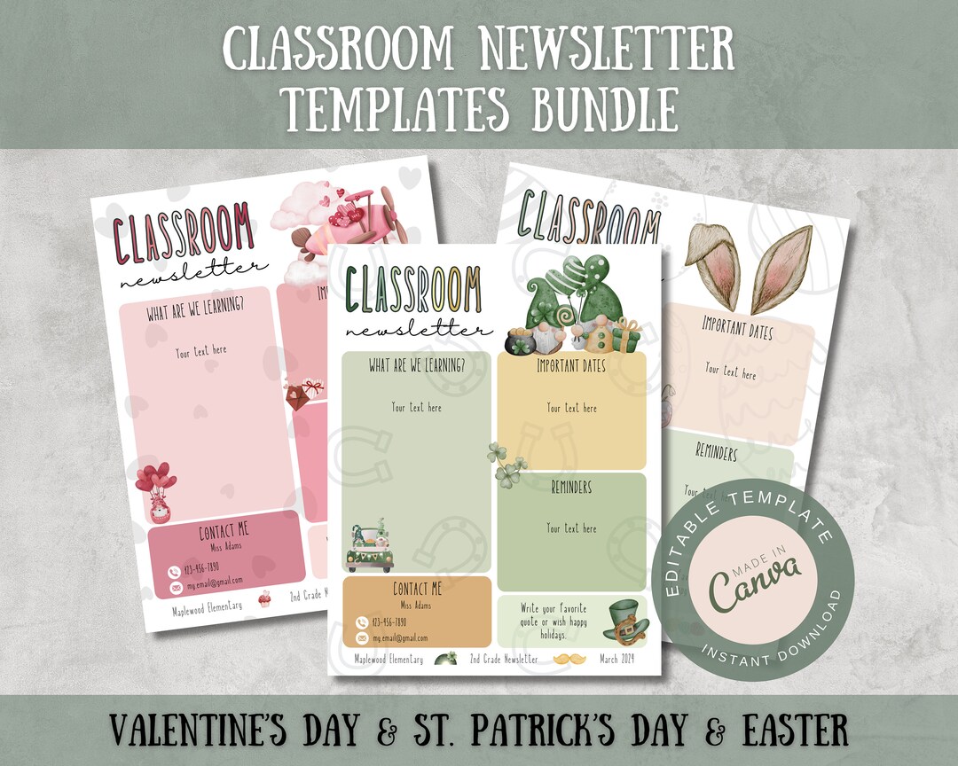 Classroom Newsletter Template Bundle School Newsletter Template Canva ...