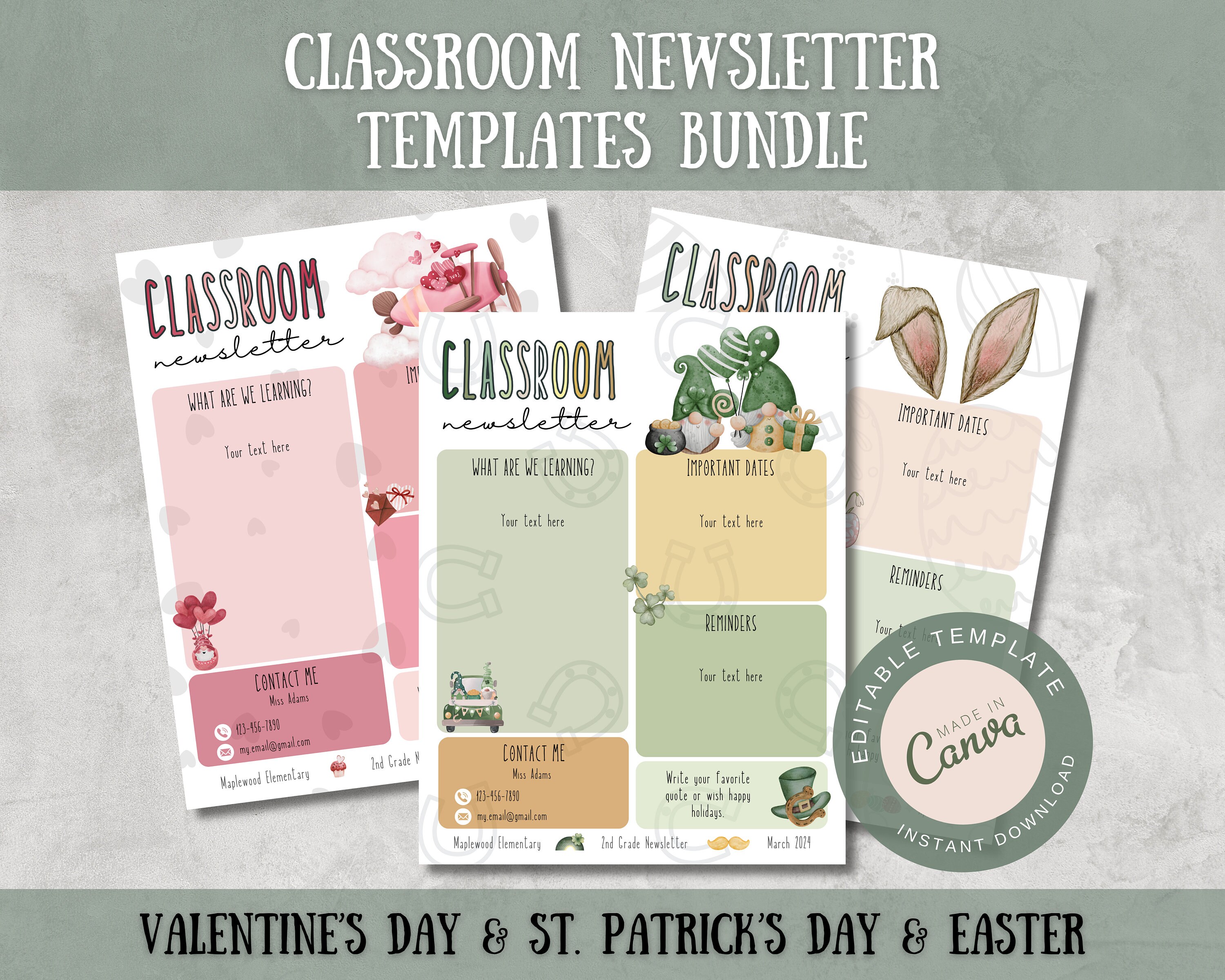 Classroom Newsletter Template Bundle School Newsletter Template Canva ...