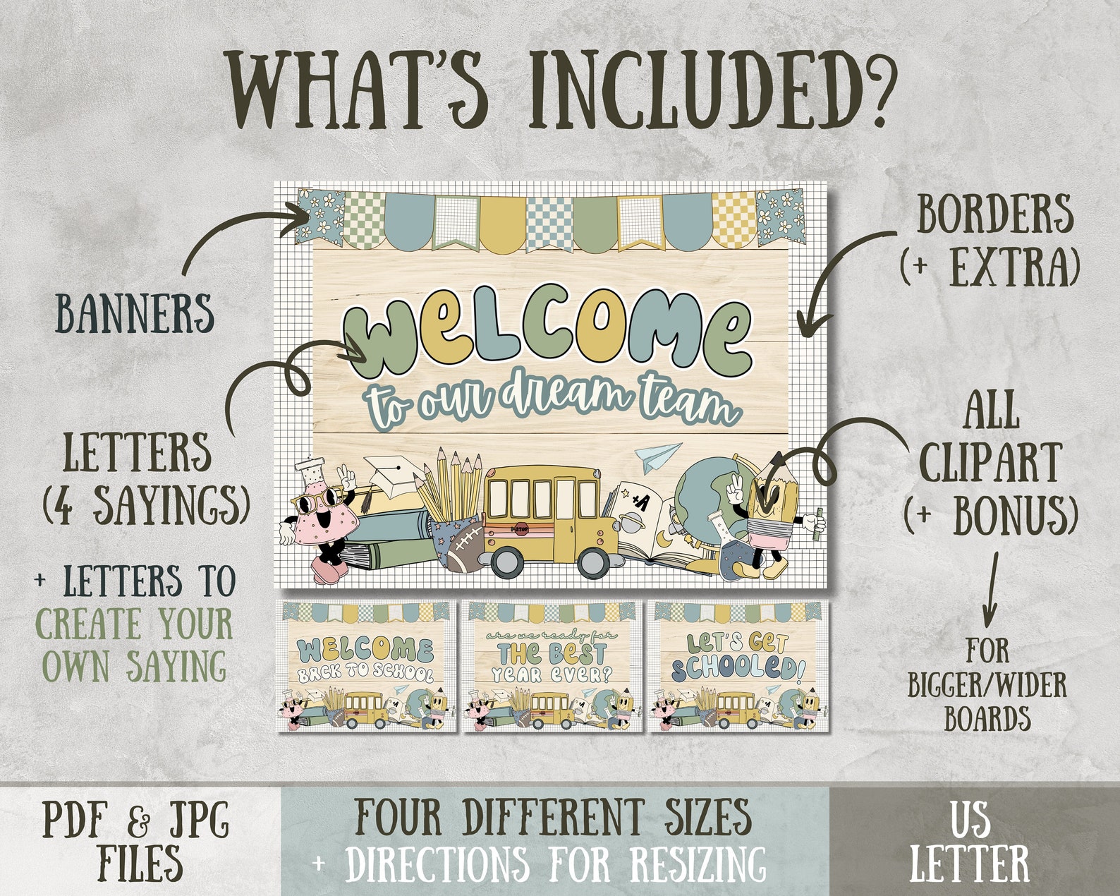 Welcome Back to School Bulletin Board Kit Back to School Decor Groovy ...