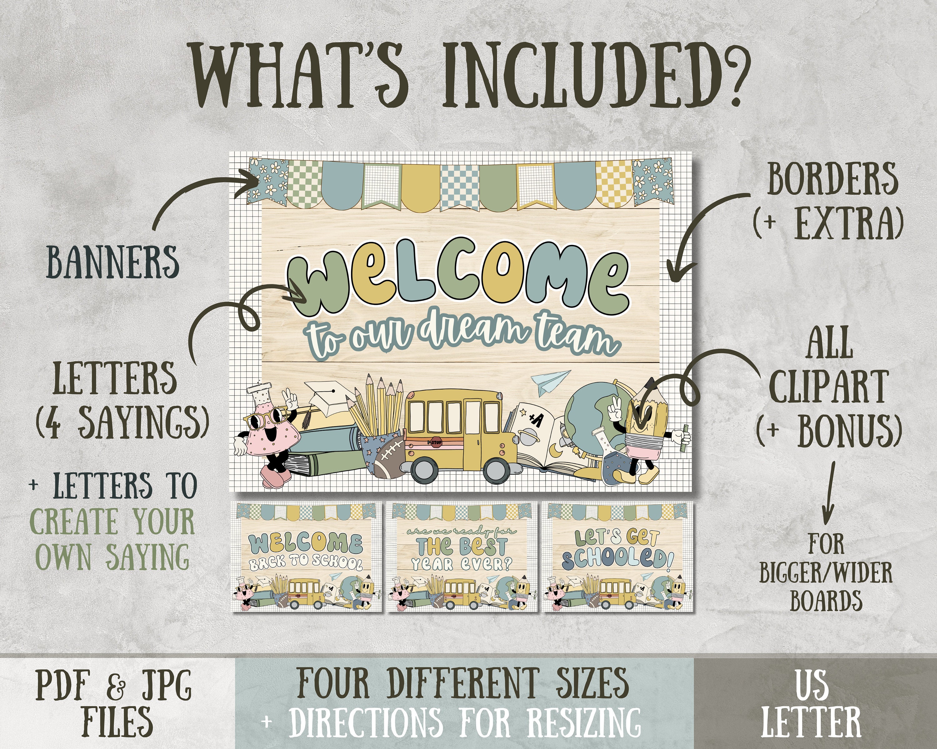 Welcome Back to School Bulletin Board Kit Back to School Decor Groovy ...