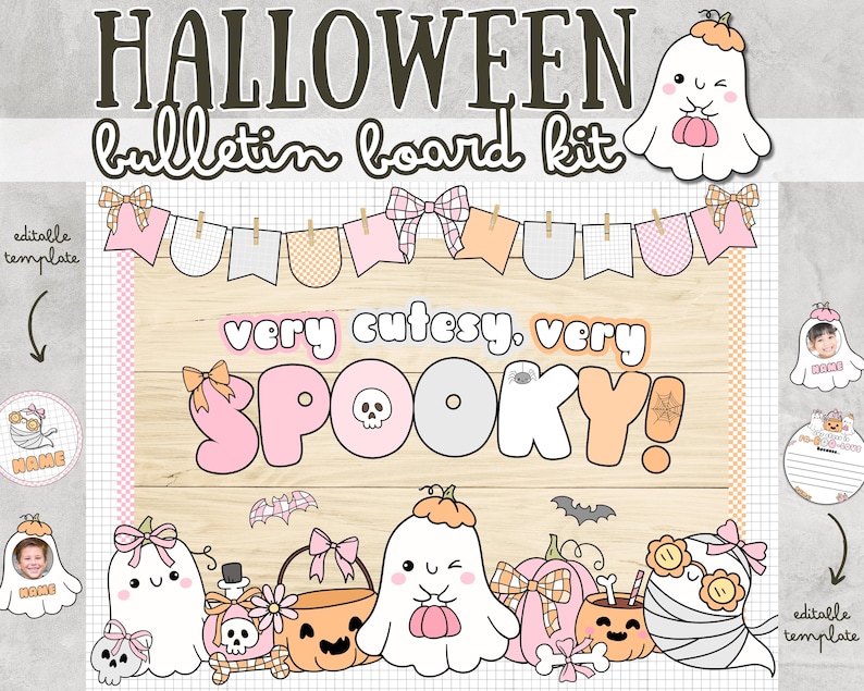Halloween Bulletin Board Kit Girly Cutesy Pink Pastel Groovy Retro ...