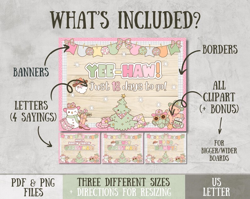 Western Christmas Bulletin Board Kit December Winter Bulletin Board Kit ...