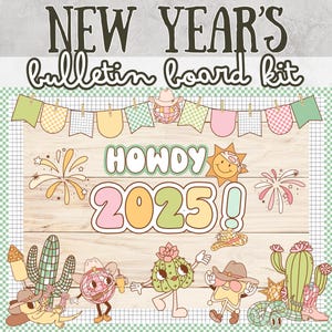 Western New Year Bulletin Board Kit 2025 Groovy Retro Decoration Ideas ...