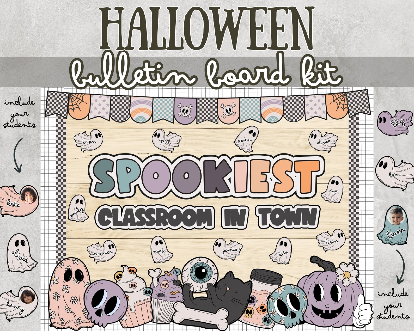 Groovy October Bulletin Board Kit Halloween Fall Bulletin Board Autumn ...