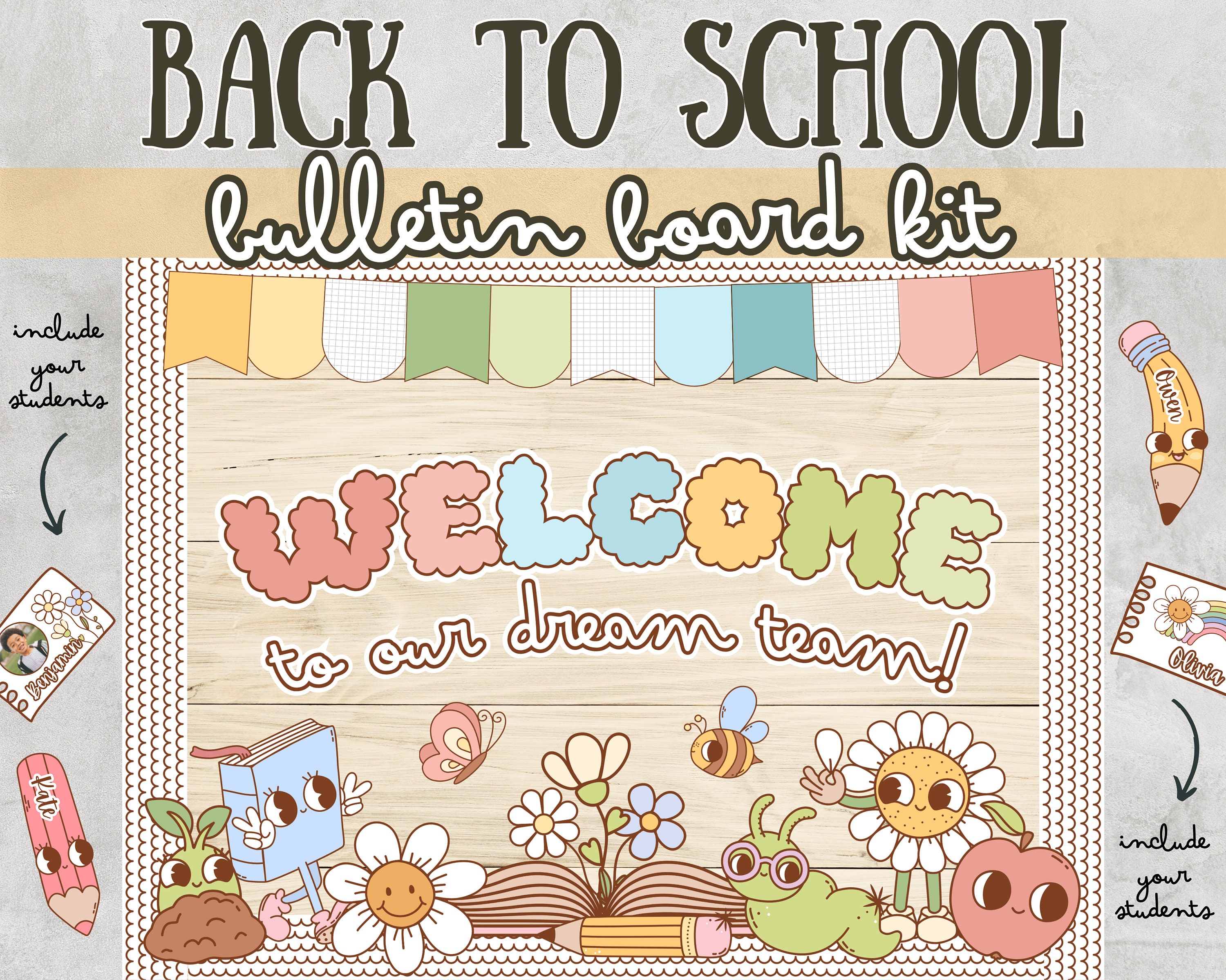 Welcome Back to School Bulletin Board Kit Groovy Retro Back to School ...