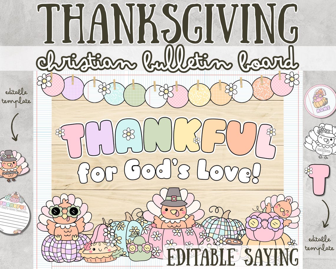 Christian Thanksgiving Bulletin Board Kit Religious Groovy Retro ...