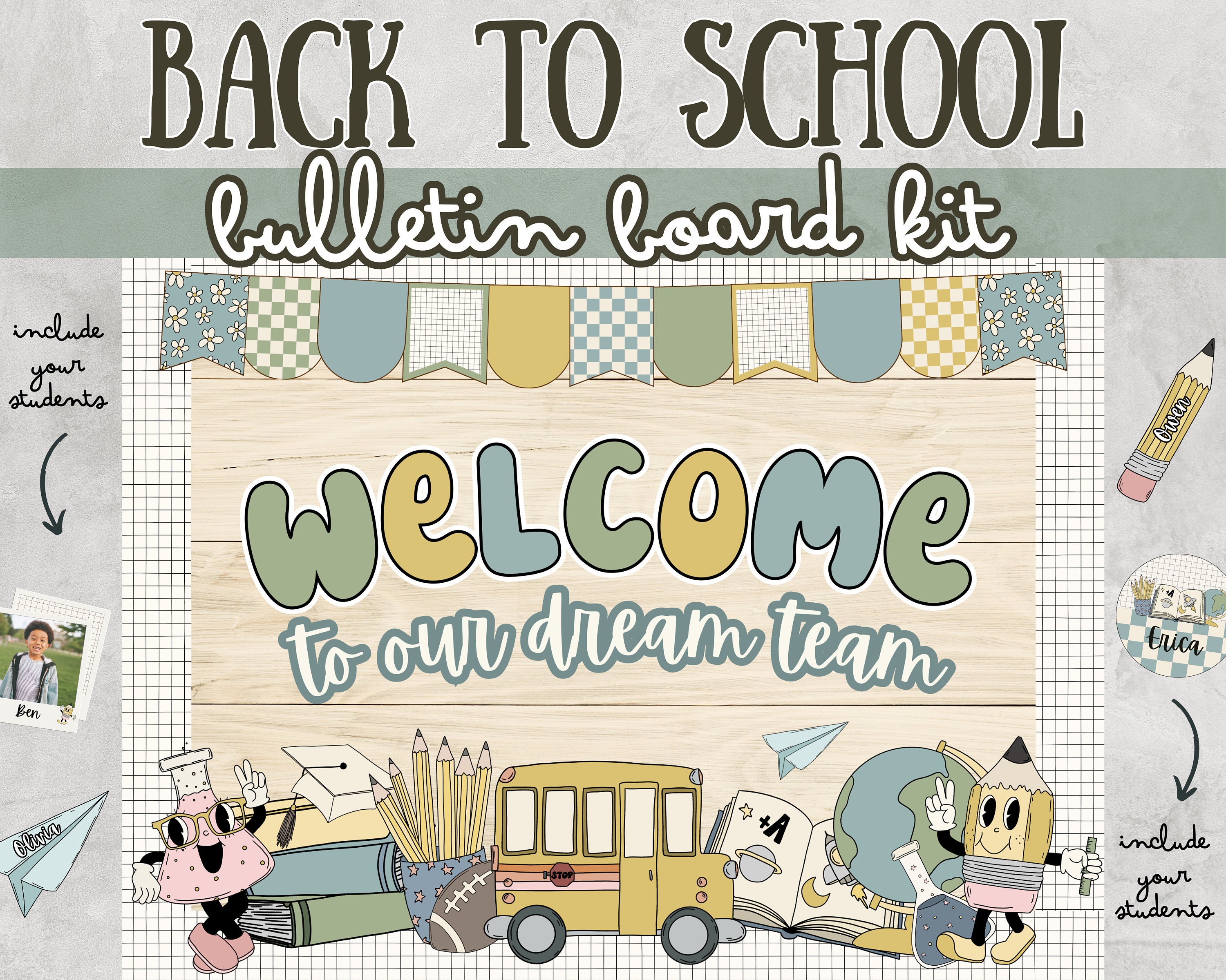 Welcome Back to School Bulletin Board Kit Back to School Decor Groovy ...