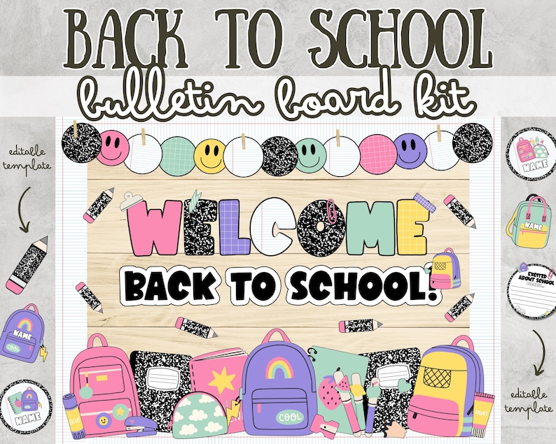 Welcome Back to School Bulletin Board Kit Composition Notebook School ...