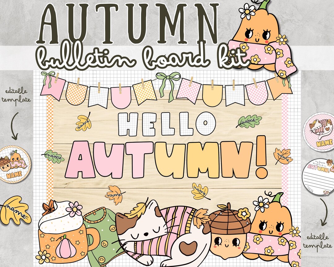 Autumn Fall Bulletin Board Kit Groovy September October November Door ...