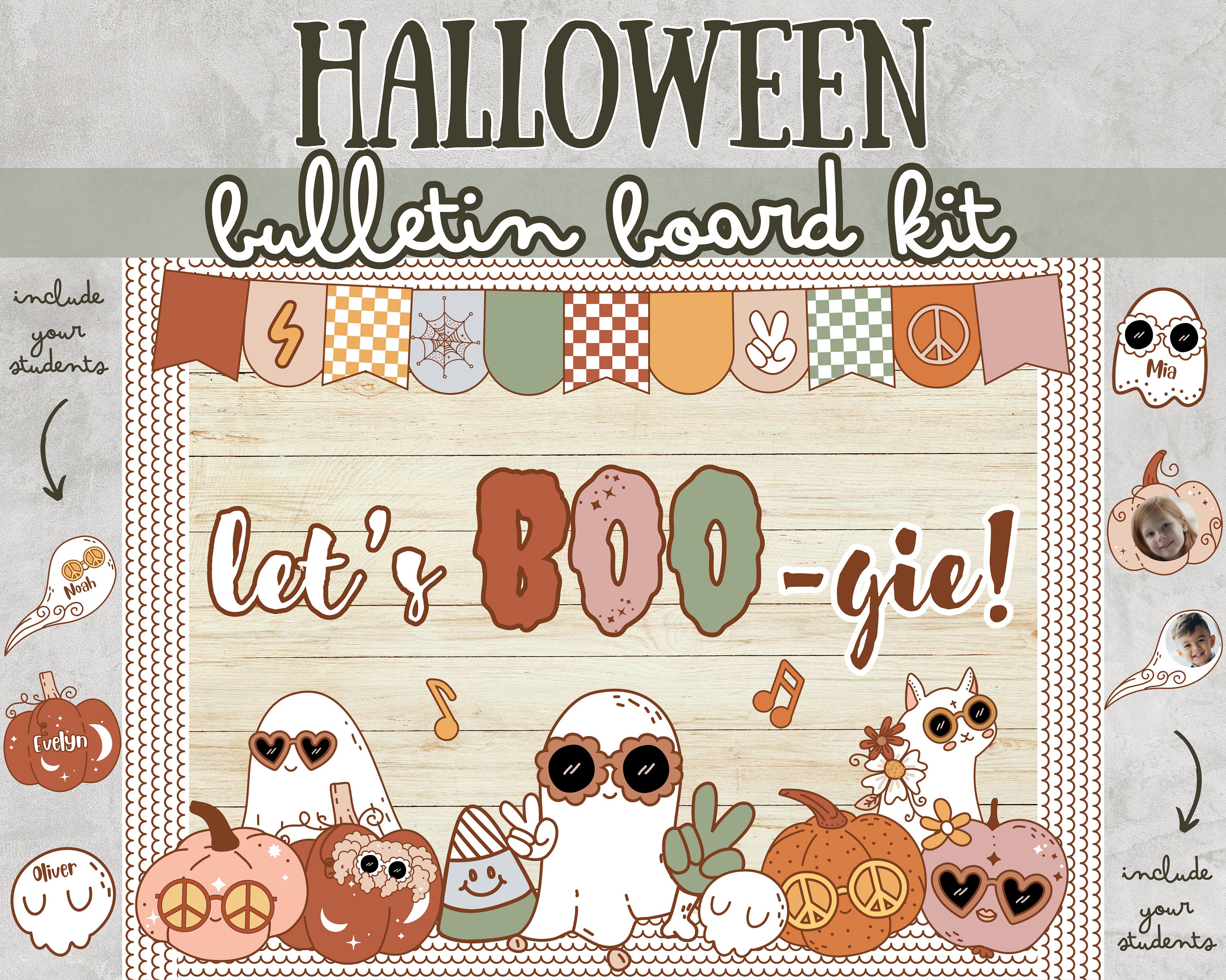 Groovy Halloween Bulletin Board Kit October Fall Bulletin Board Autumn ...