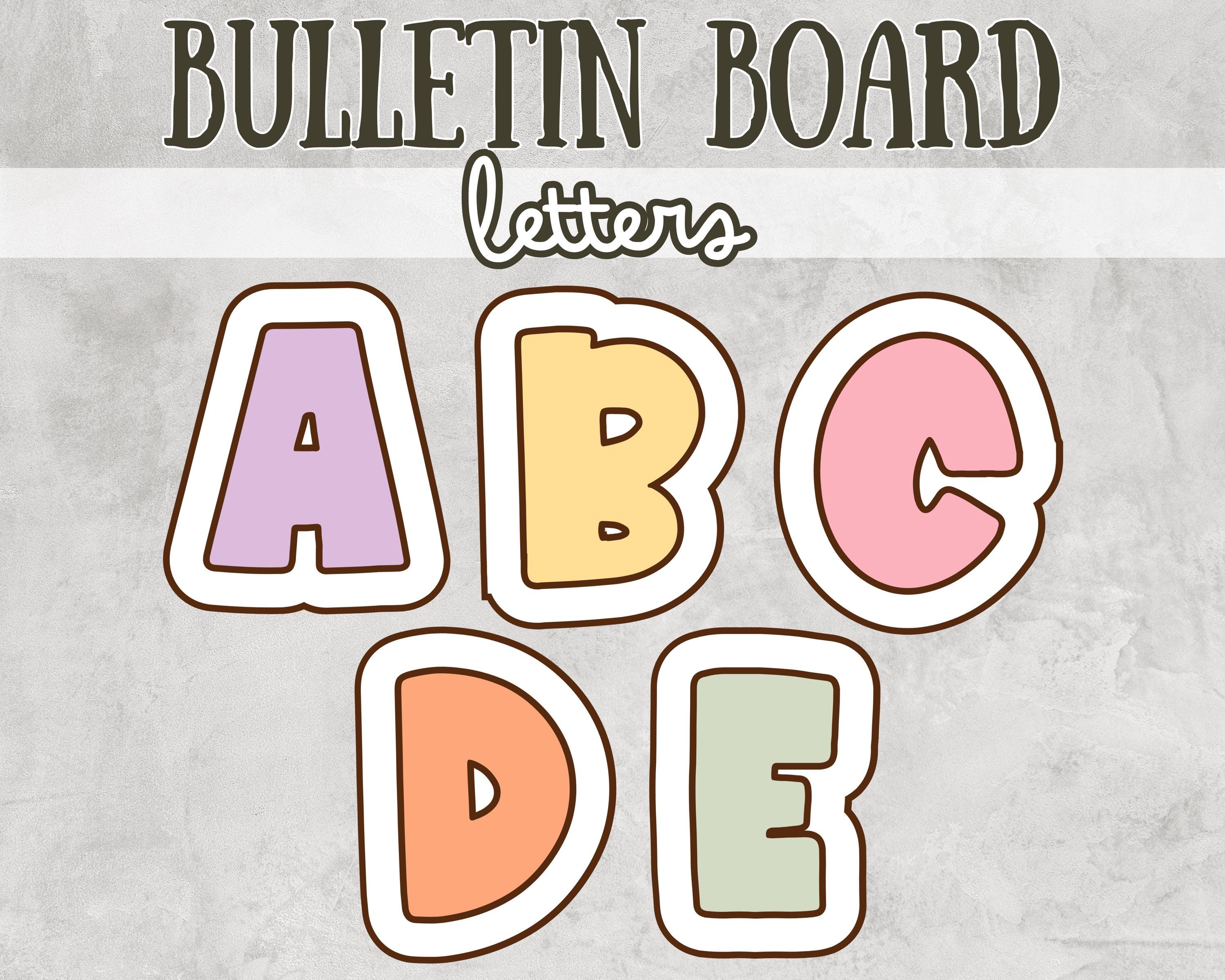 Printable Bulletin Board Letters Pastel Pink Green Yellow Purple Orange ...