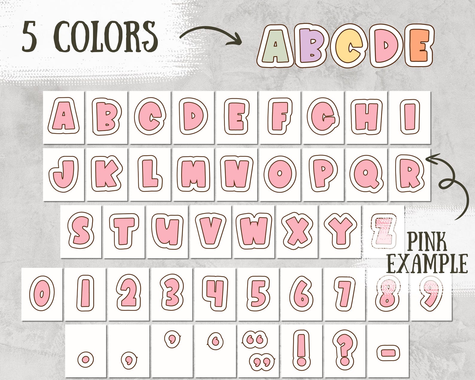 Printable Bulletin Board Letters Pastel Pink Green Yellow Purple Orange ...