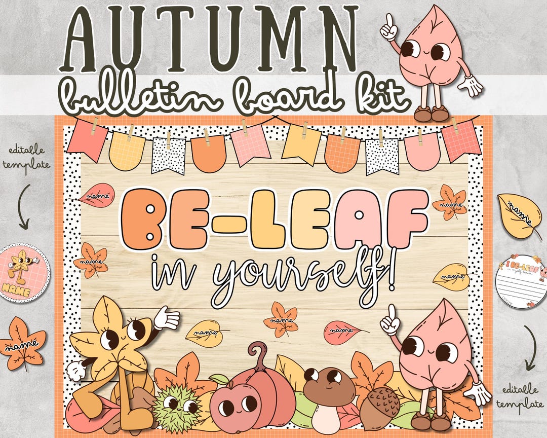 Autumn Fall Bulletin Board Kit Groovy Retro Leaf Leaves Beleaf in ...