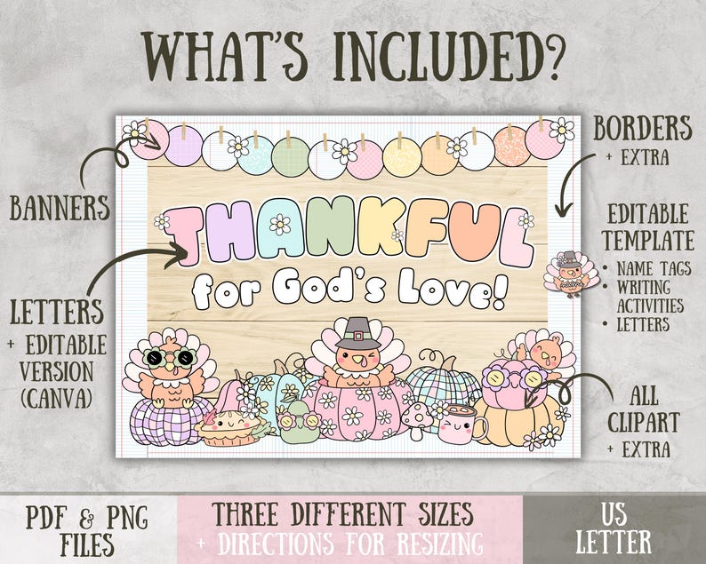 Christian Thanksgiving Bulletin Board Kit Religious Groovy Retro ...