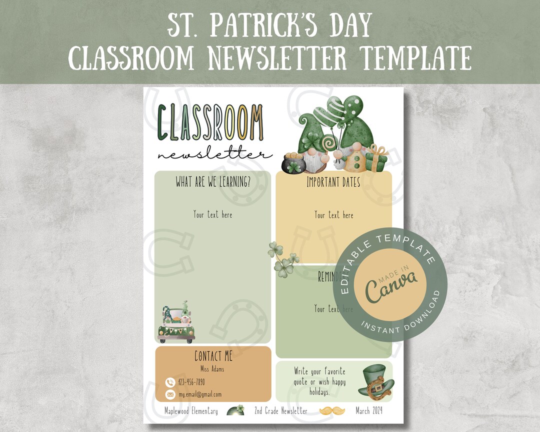 St Patricks Day Classroom Newsletter Template School Newsletter ...