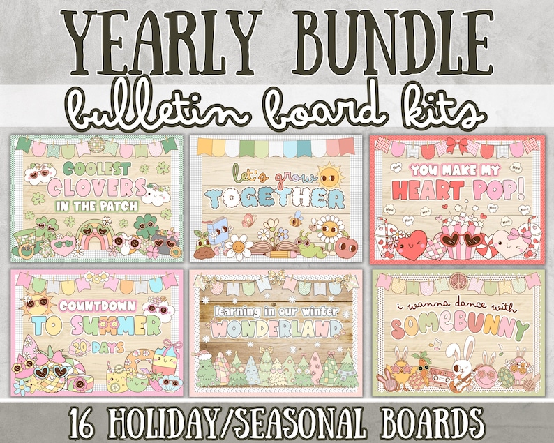 Yearly Bulletin Board Kits Bundle Seasonal Holiday All Year Long ...