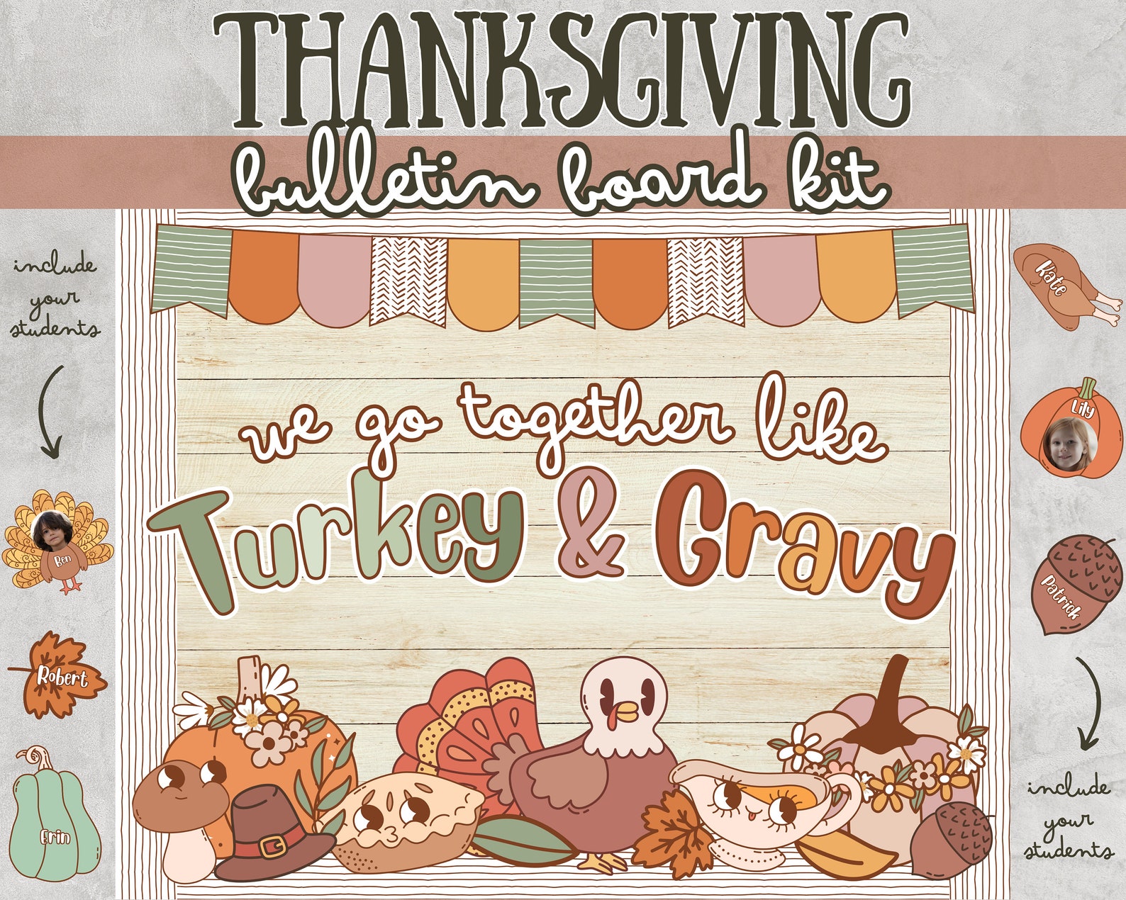 Thanksgiving Bulletin Board Kit Groovy November Bulletin Board Fall ...