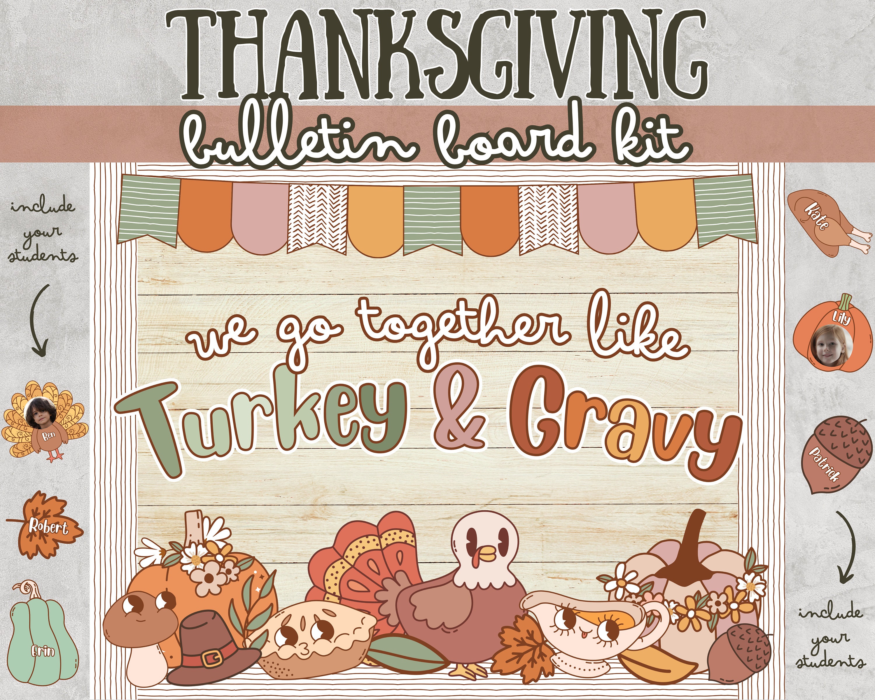 Thanksgiving Bulletin Board Kit Groovy November Bulletin Board Fall ...